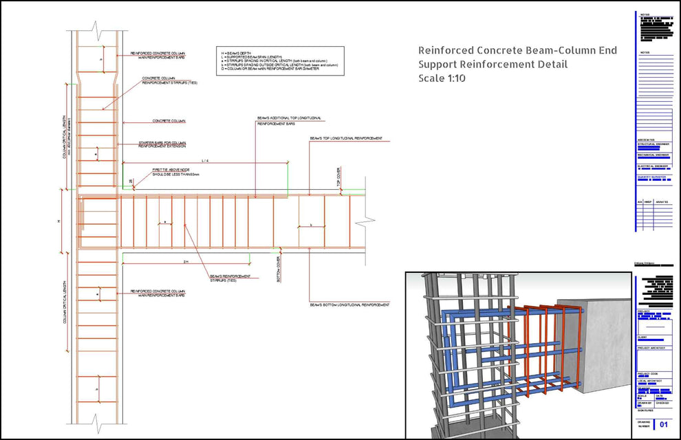 Reinforced Concrete Beam Column End Support CAD Detail - structuraldetails