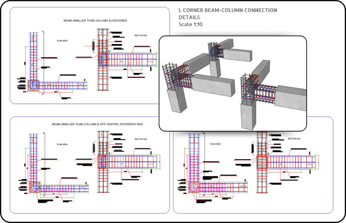 L corner reinforced concrete beam column connection CAD details ...