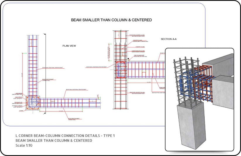 L corner reinforced concrete beam column connection CAD details ...