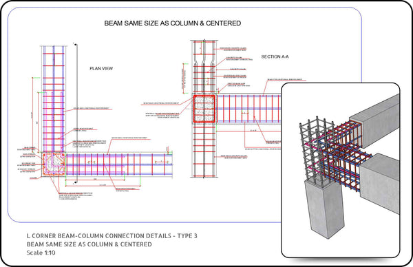 L corner reinforced concrete beam column connection CAD details ...