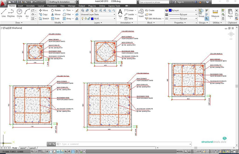 Square Reinforced Concrete Column CAD Details - structuraldetails