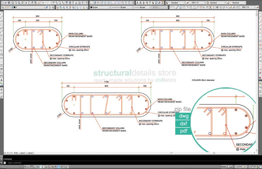 Complete Reinforced Concrete Columns Cross Section CAD Details ...