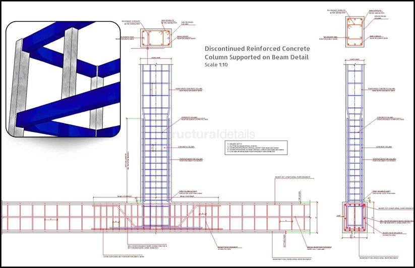 Discontinued Concrete Column Supported on Beam CAD Detail ...