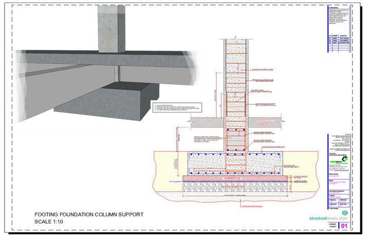 Column Footing Foundation CAD detailed drawing - structuraldetails