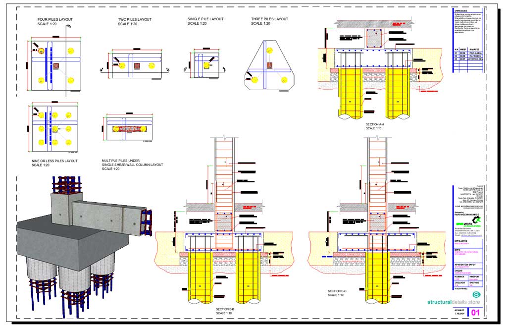 Reinforced Concrete Pile Caps CAD detail drawing - structuraldetails