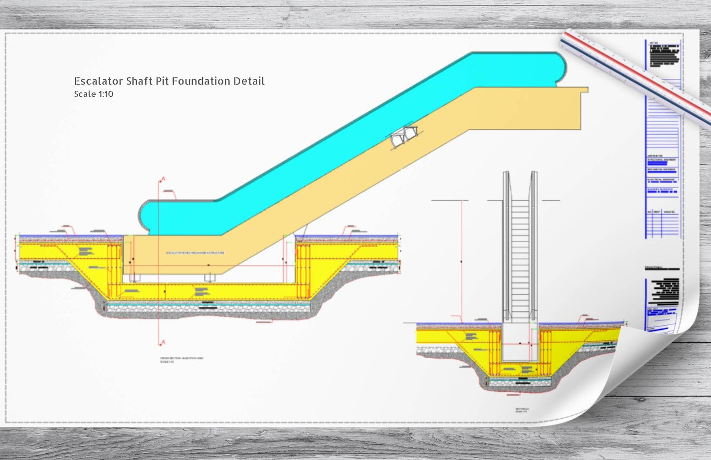Escalator Shaft Pit Foundation CAD Detail - structuraldetails