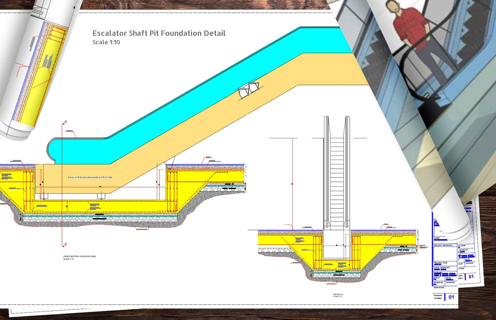 Escalator Shaft Pit Foundation CAD Detail - structuraldetails