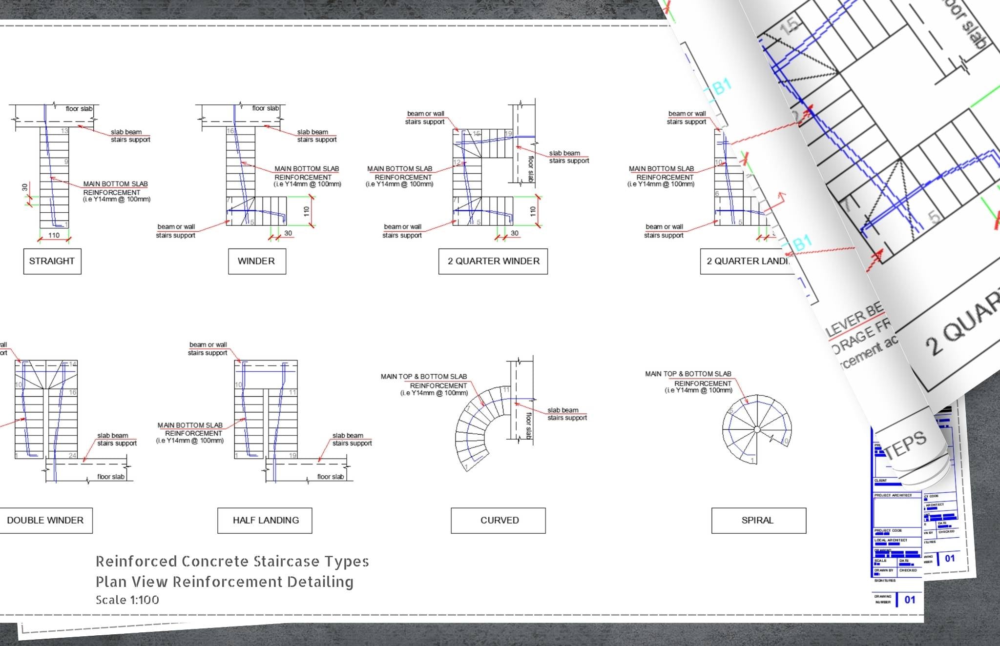 All types of reinforced concrete stairs reinforcement plan views ...