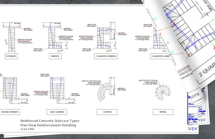 Reinforced Concrete Stairs CAD drawings - structuraldetails