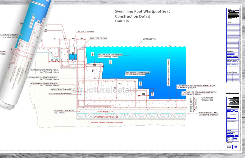 Swimming Pool Collection of Construction CAD Details - structuraldetails