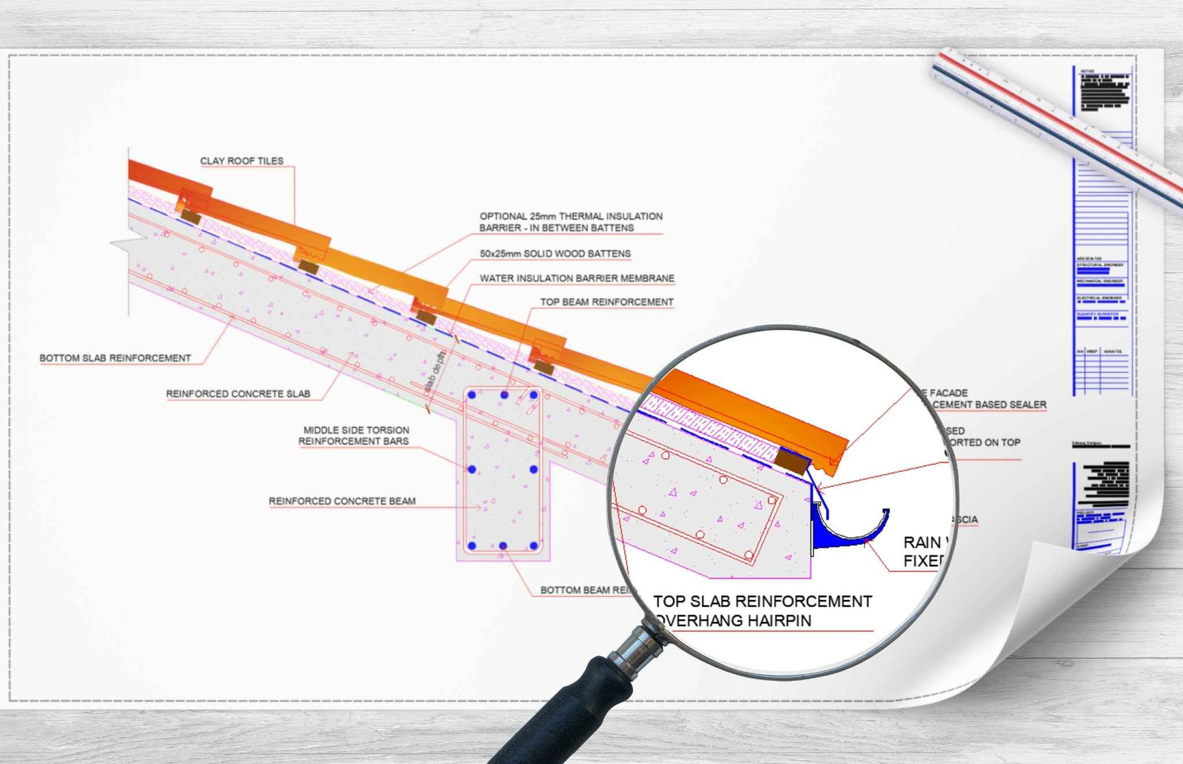 Concrete Roof Slab Eaves Overhang Clay Tiles CAD Detail - structuraldetails