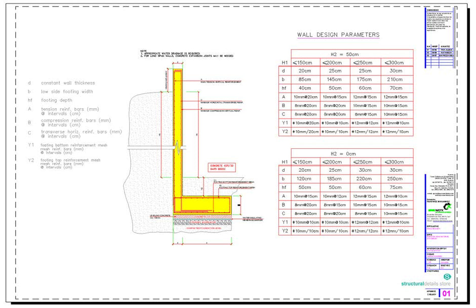 Concrete Retaining Walls CAD drawings - structuraldetails