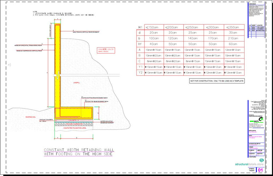 Concrete Retaining Walls CAD drawings - structuraldetails