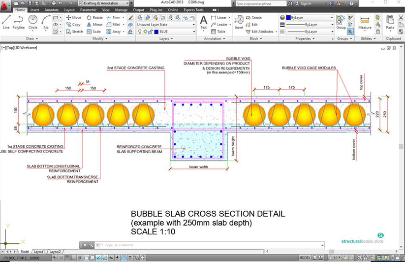Bubble Voids Slab Cross Section CAD Detail - structuraldetails