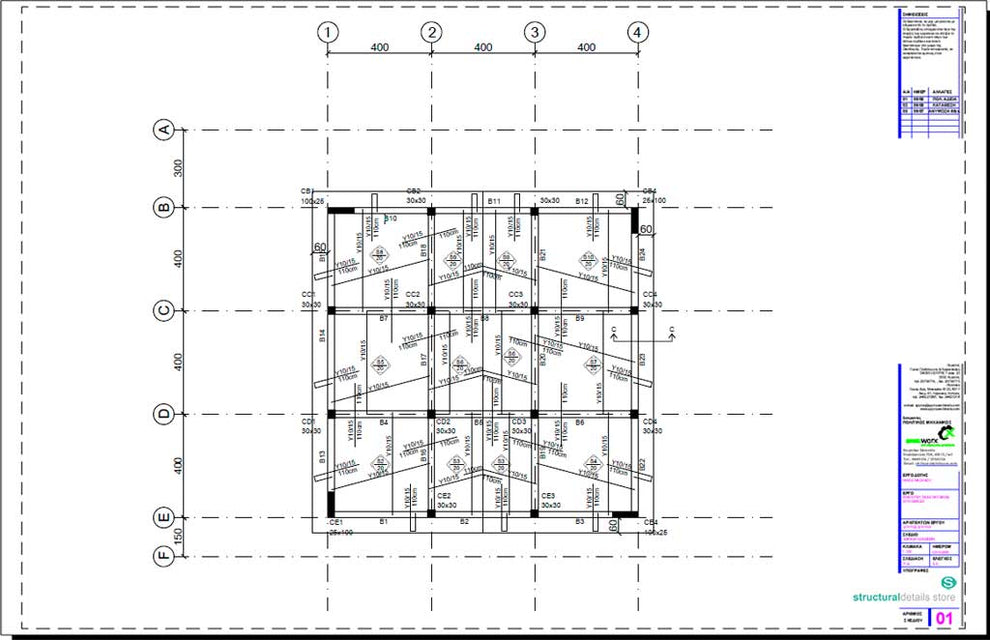 Inclined Pitched Roof Concrete Slab Reinforcement CAD Example ...