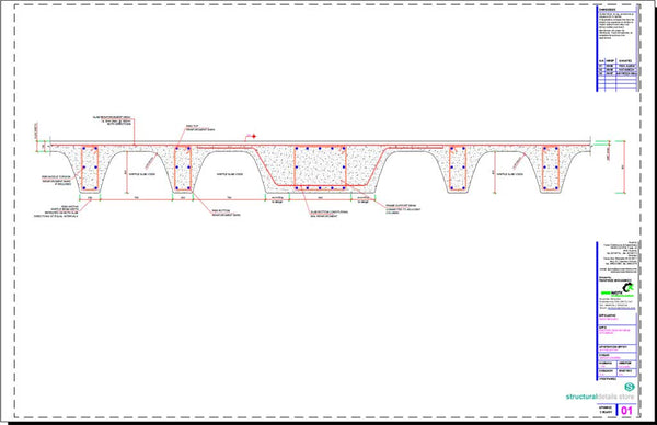 Waffle Slab Middle Support Reinforcement CAD Detail - structuraldetails