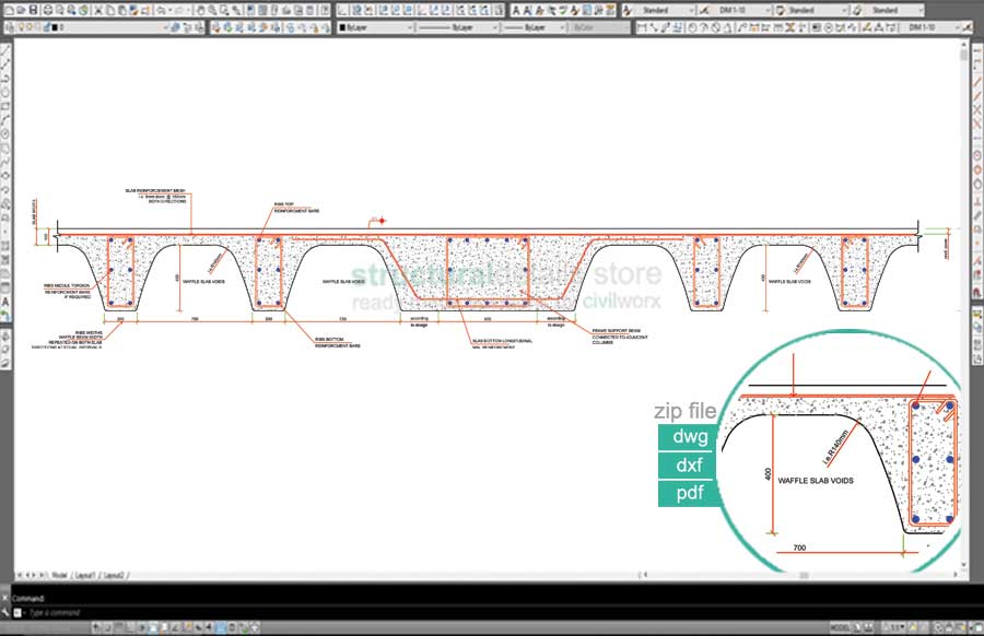 Waffle Slabs Bundled Set of CAD Details - structuraldetails