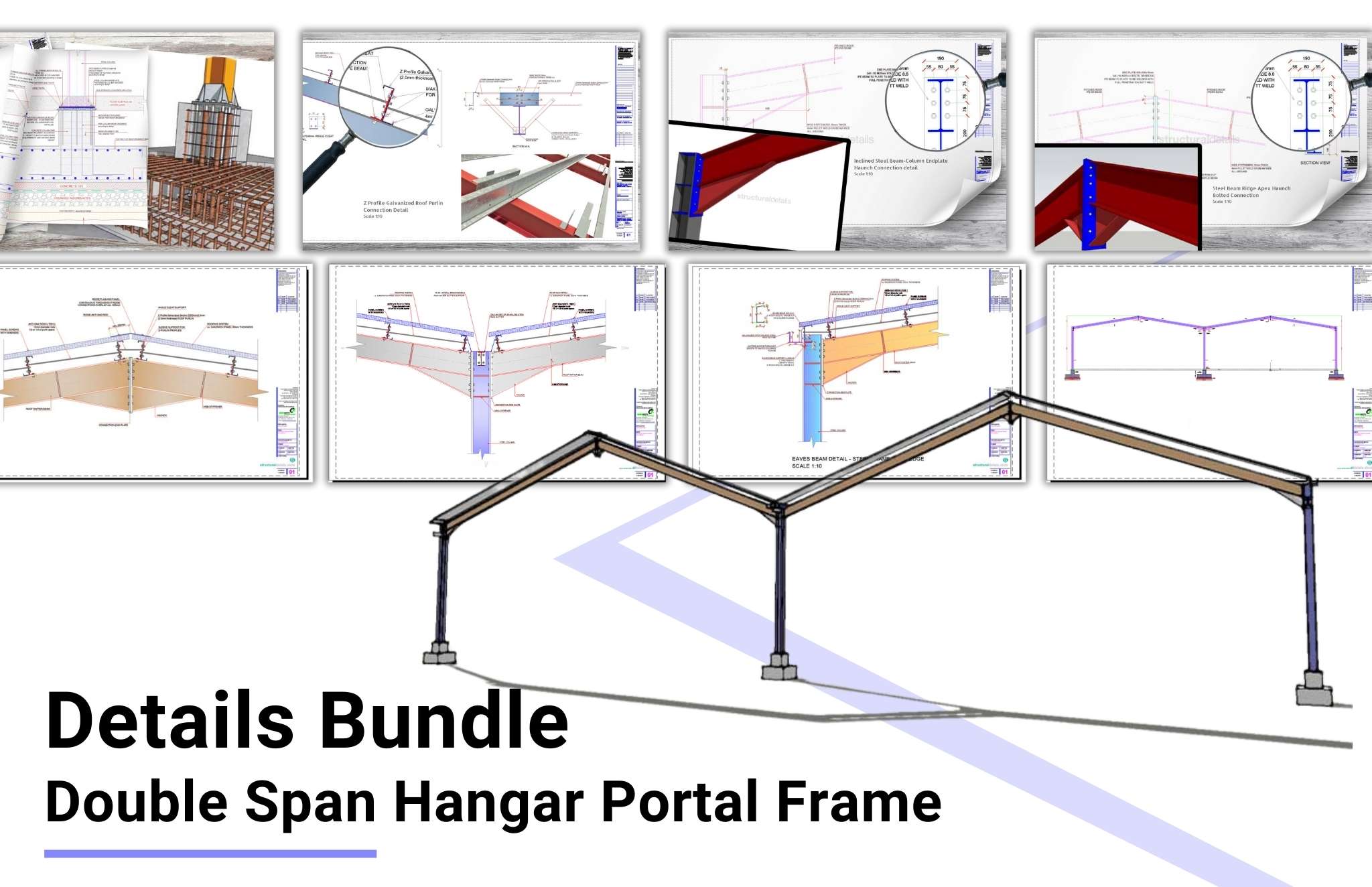 Complete Double Span Hangar Portal Frame Design CAD Details ...