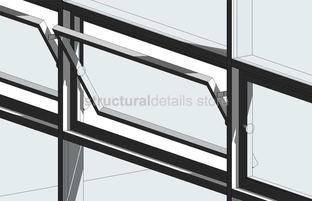 Curtain Wall Panel Pivot Window Parametric Revit Family - structuraldetails