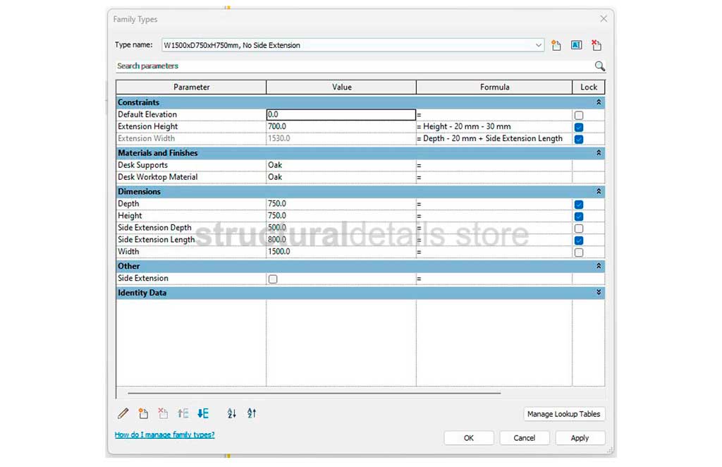 Office Desk with Side Extension Parametric Revit Family - structuraldetails