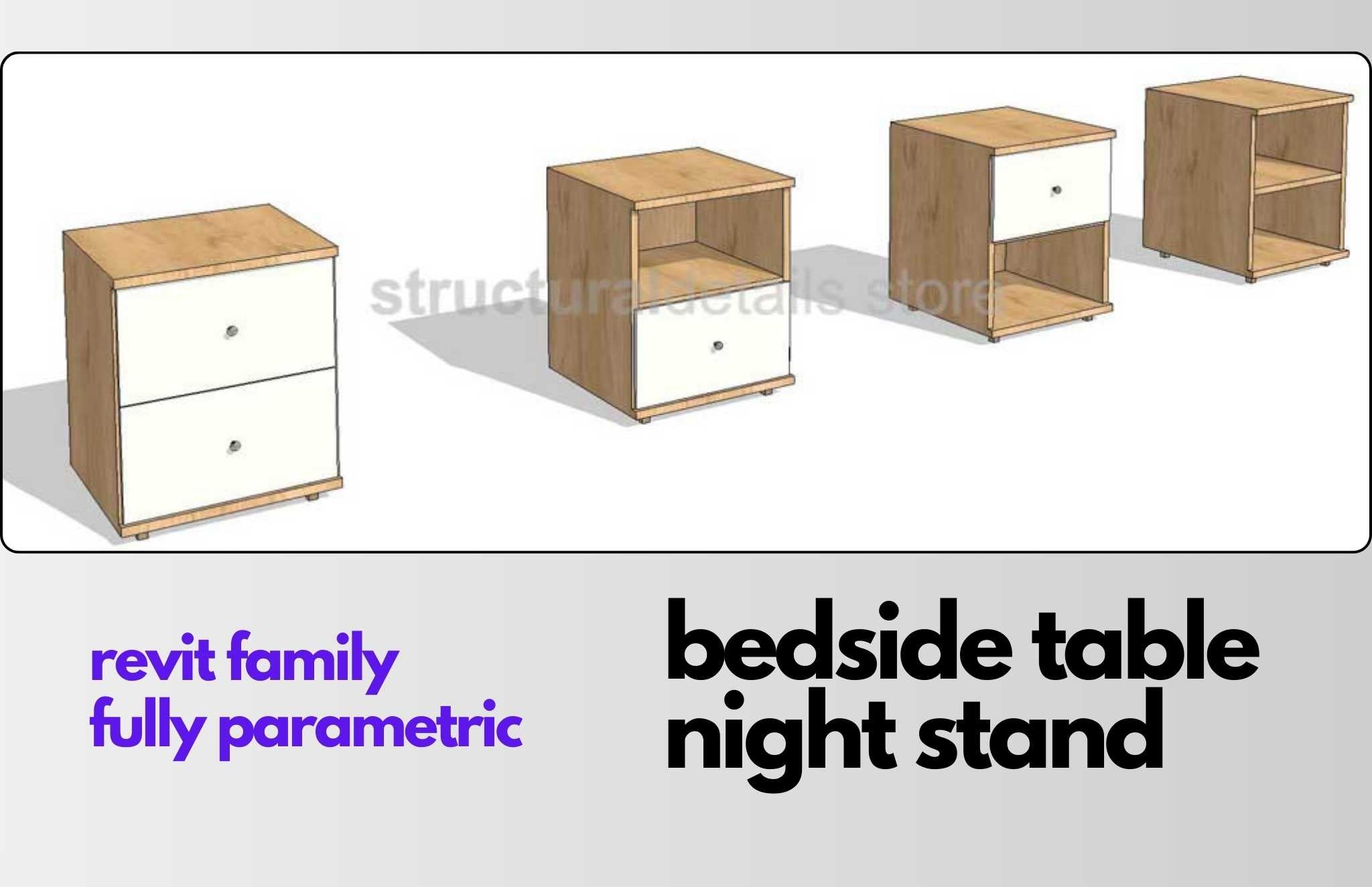 Bedside Table Night Stand Parametric Revit Family - structuraldetails