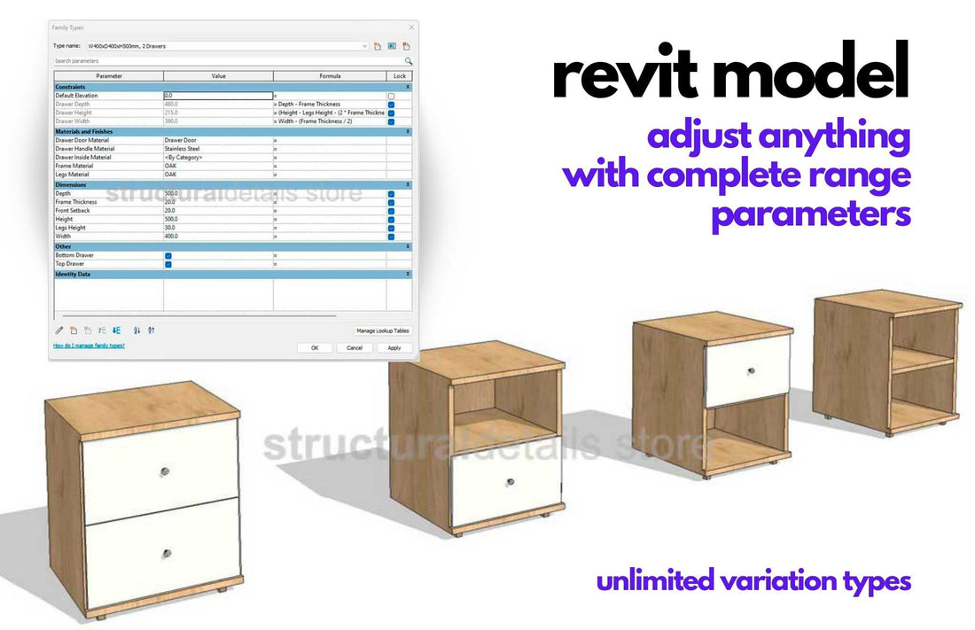 Bedside Table Night Stand Parametric Revit Family - structuraldetails