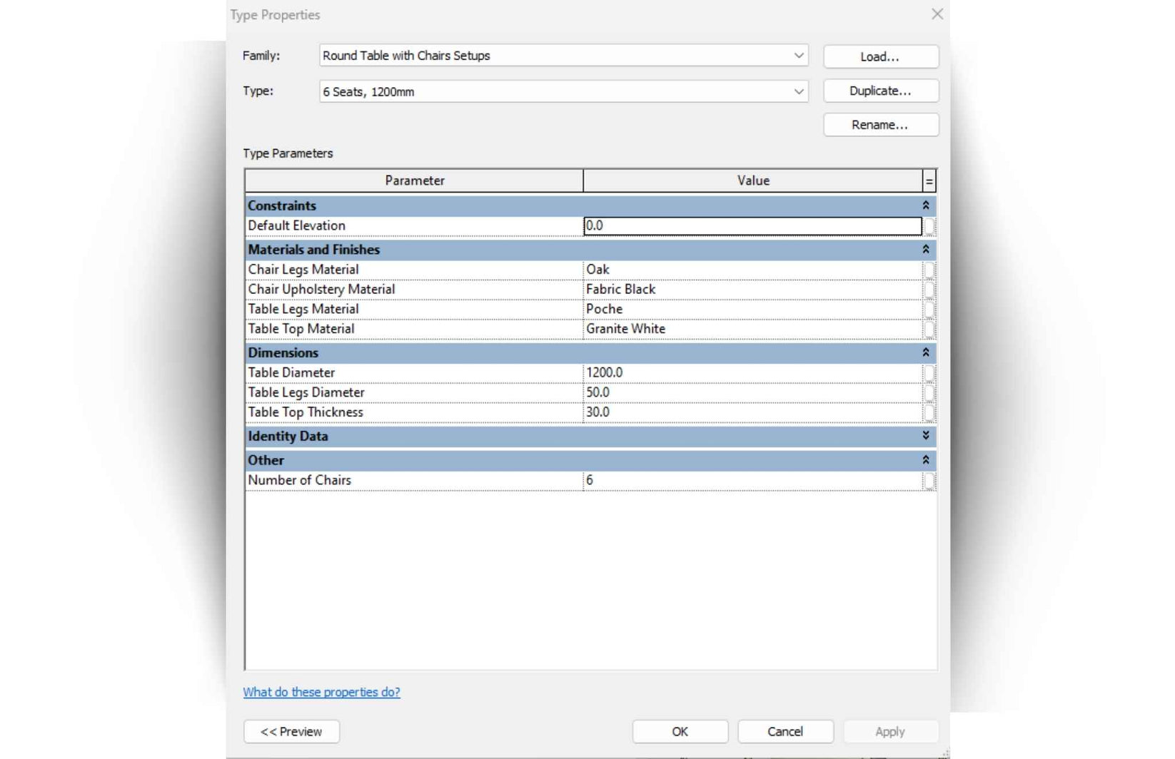 Parametric Revit Round Table and Chair Configuration Setups Family ...