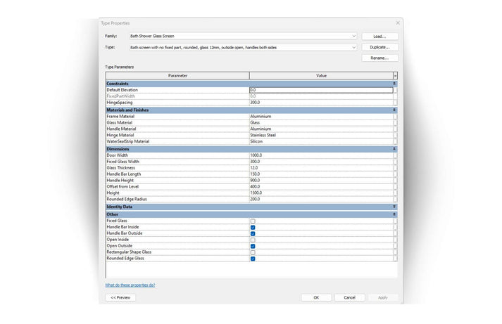 Bath Shower Glass Screen Revit Family - structuraldetails