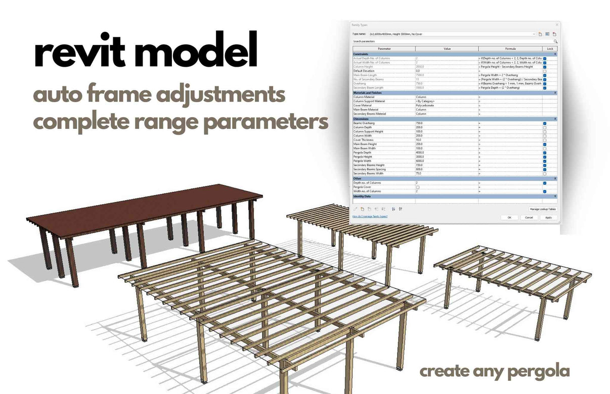 Fully Parametric Wooden Pergola Revit Family - structuraldetails