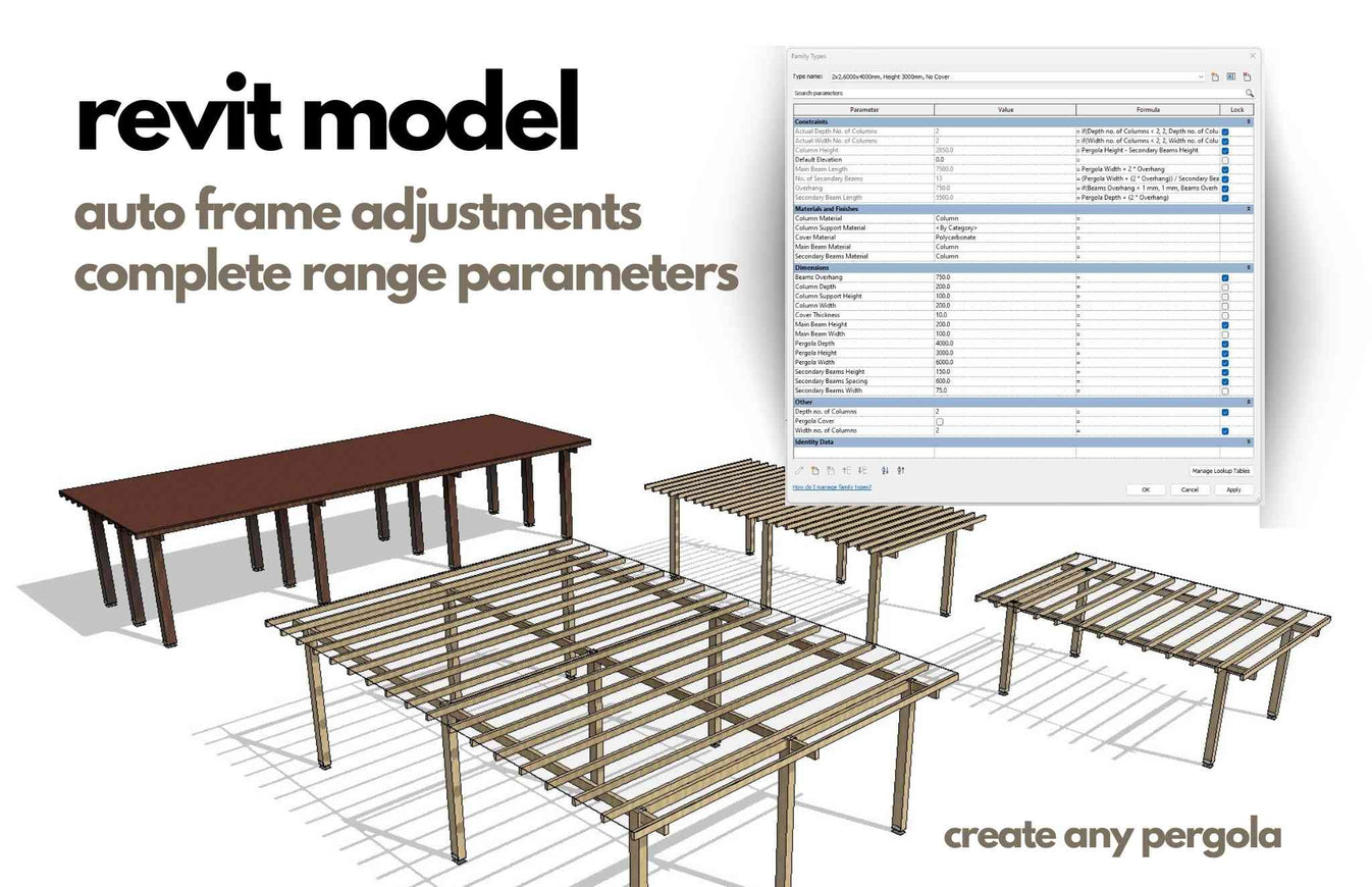 Fully Parametric Wooden Pergola Revit Family - structuraldetails