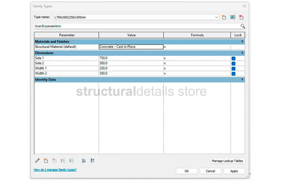 L Shaped Column Parametric Revit Family - structuraldetails