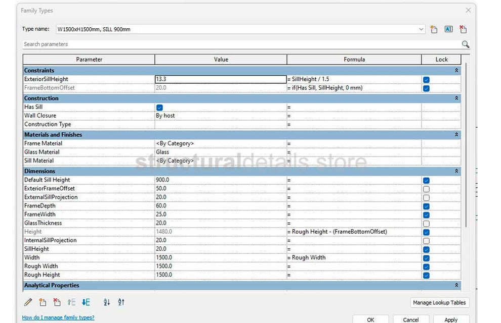 Plain Fixed Window Parametric Revit Family - structuraldetails