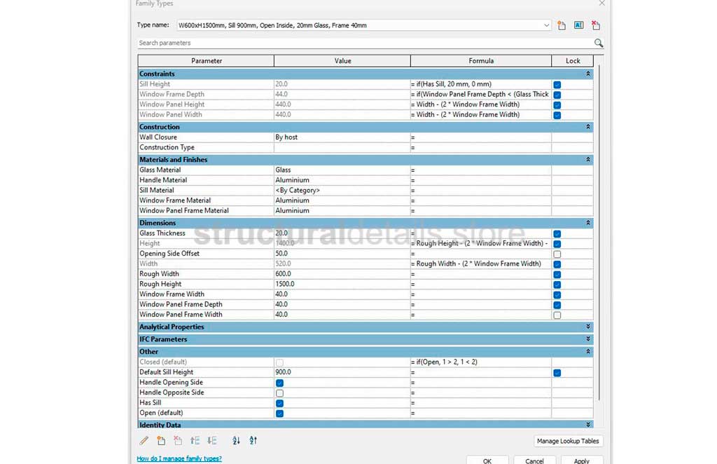 Single Opening Window Parametric Revit Family - structuraldetails