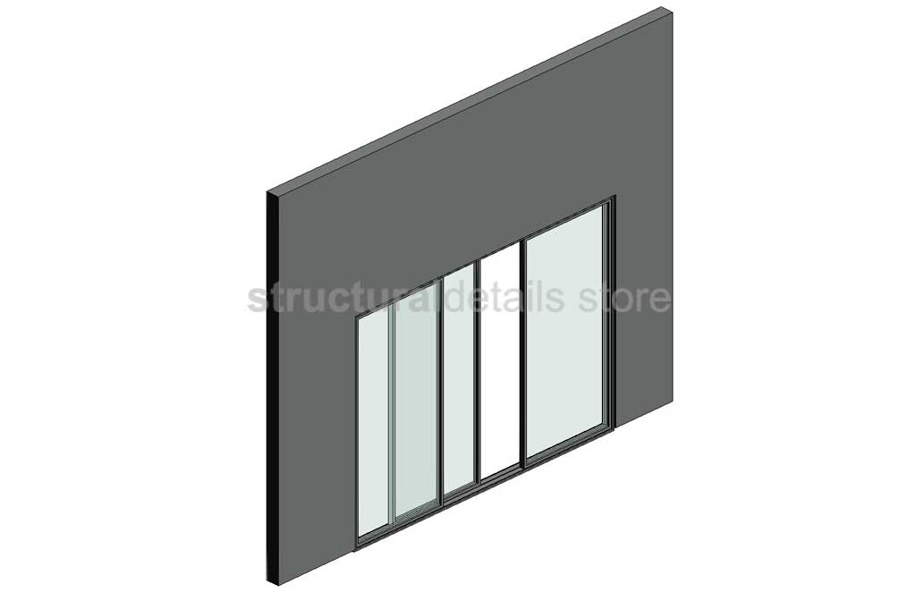 3 Panel Middle Sliding Balcony Door Parametric Revit Family ...