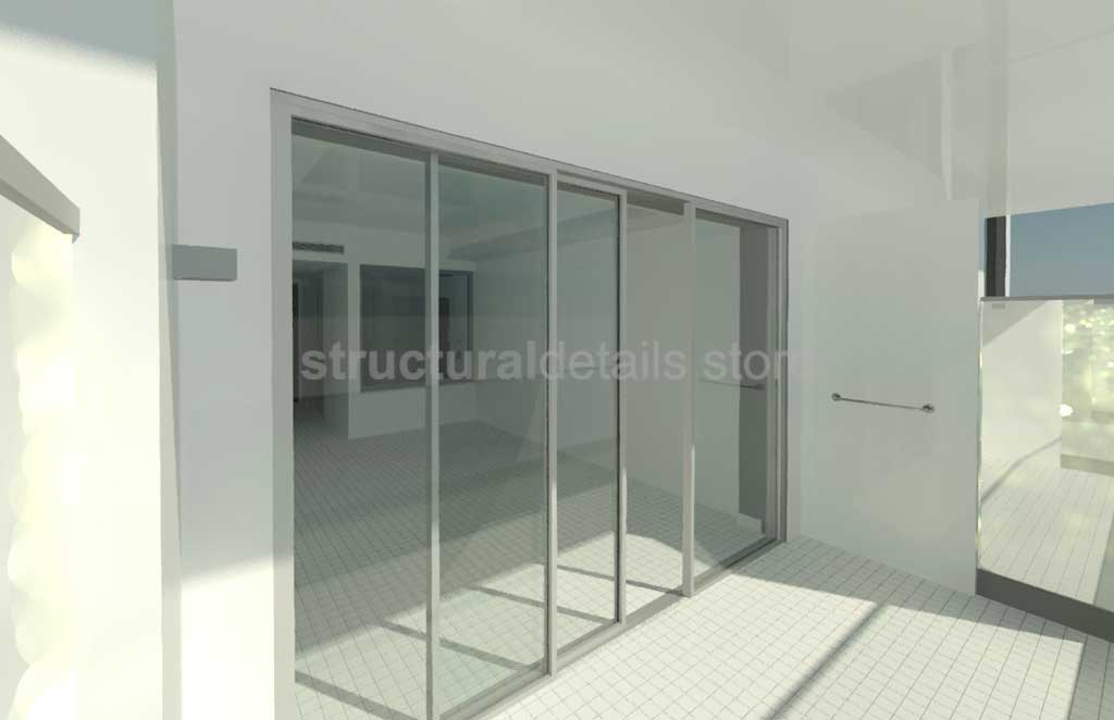 3 Panel Middle Sliding Balcony Door Parametric Revit Family ...