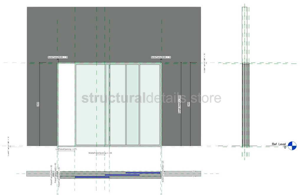3 Panel Balcony Sliding Door Parametric Revit Family - structuraldetails