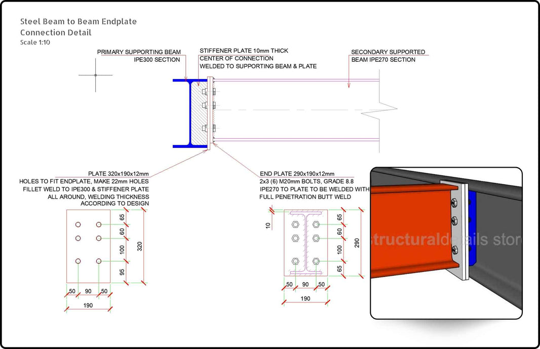 Steel Beams CAD Detailed Drawings - structuraldetails