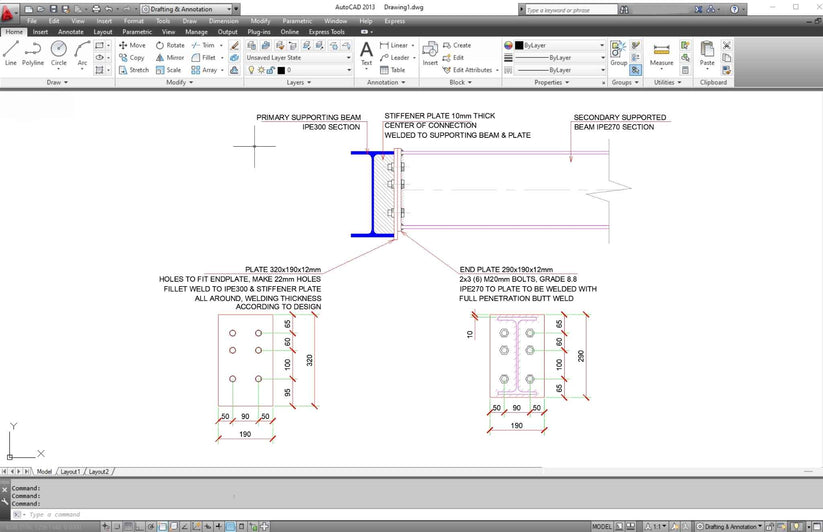 Beam to Beam Endplate Steel Connection CAD Detail - structuraldetails