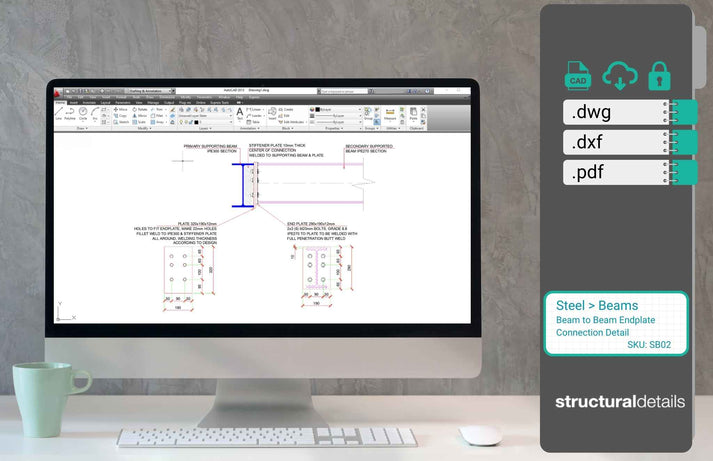 Beam to Beam Endplate Steel Connection CAD Detail - structuraldetails