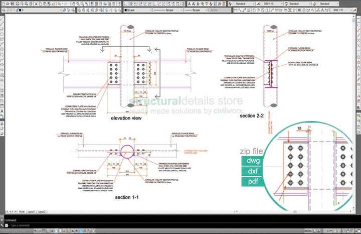 Steel Columns CAD drawing details - structuraldetails