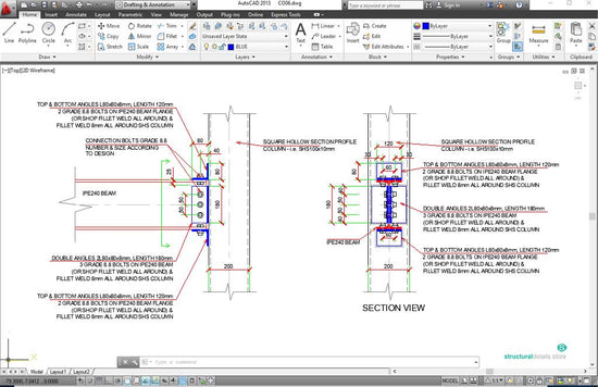 Steel Beam Angles Moment Connection to SHS Column CAD Detail ...