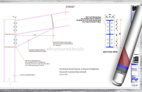 Inclined Steel Beam Column Endplate Haunch Connection CAD Detail ...
