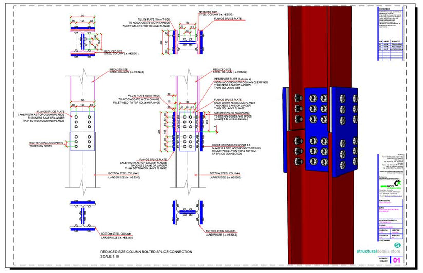 Reduced Size Steel Column Bolted Splice Connection CAD Detail ...