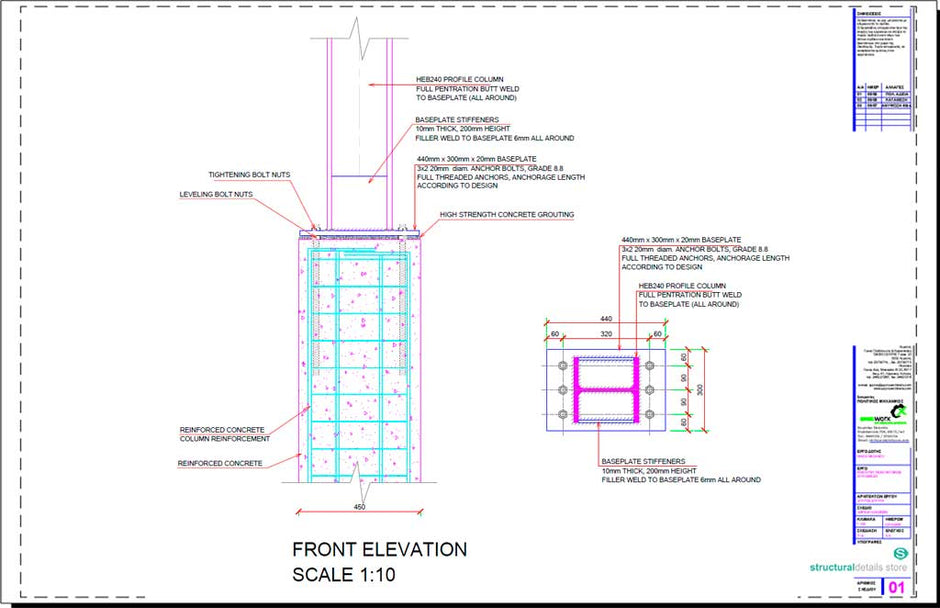 Steel Columns CAD drawing details - structuraldetails