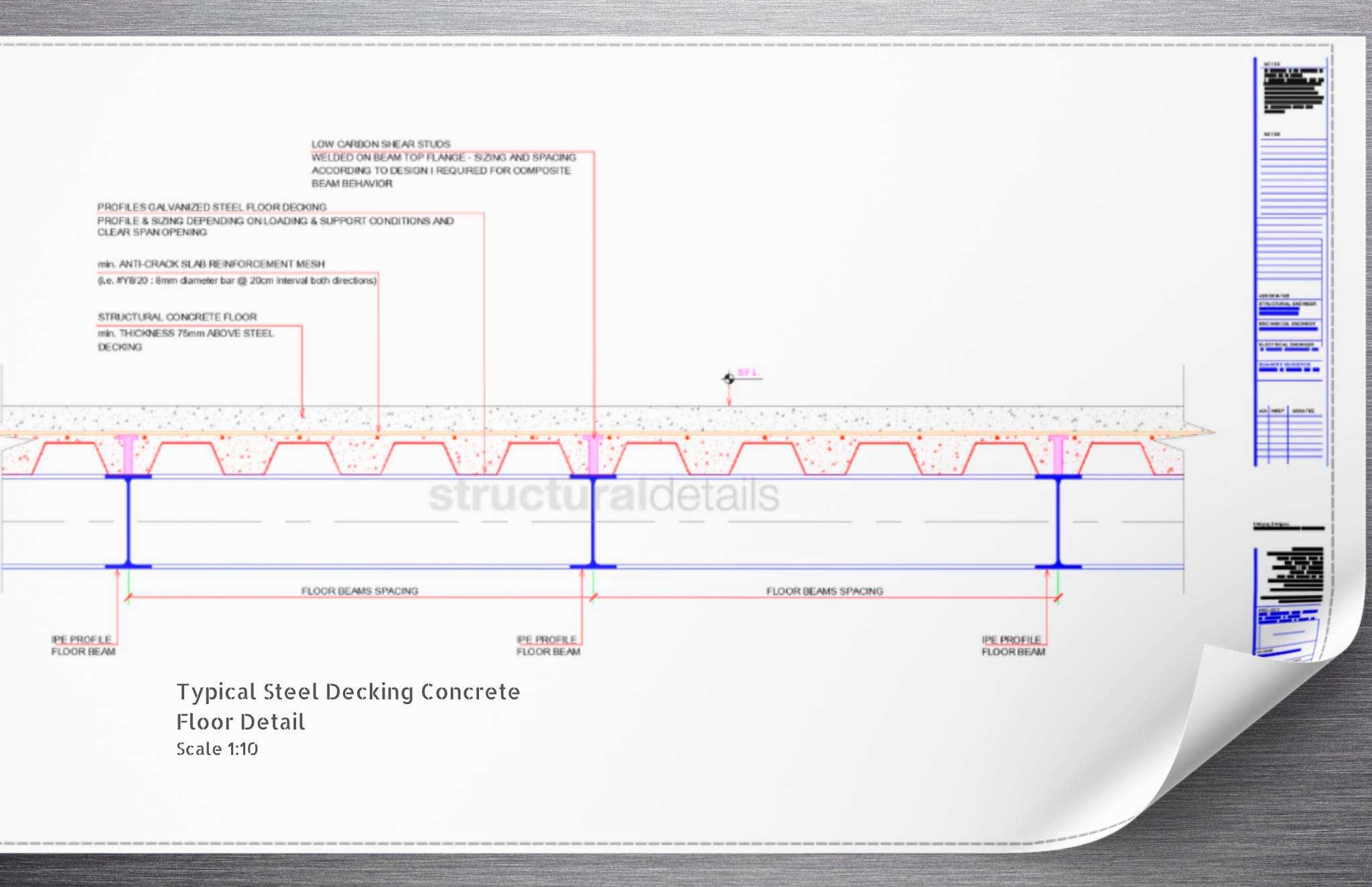 Steel Decking Concrete Floor CAD Detail - structuraldetails