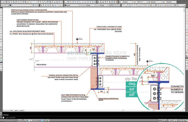 Steel Floor Slab Elevation Change CAD Detail - structuraldetails