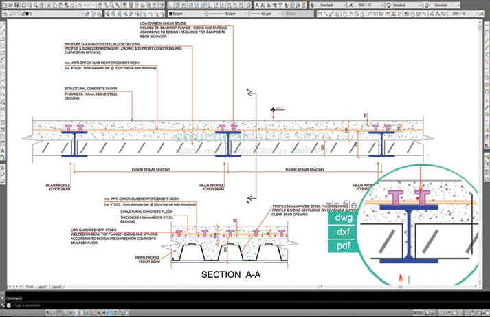 Steel Beam Composite Slab Cross Section CAD Detail -structuraldetails