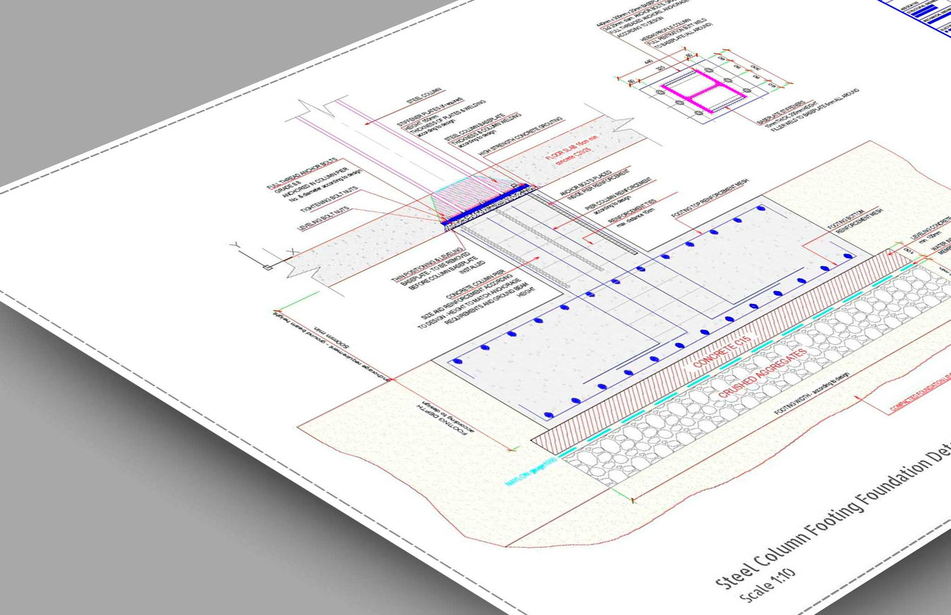 Steel Column Footing Foundation CAD Detail - structuraldetails