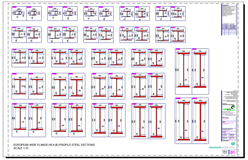 European Wide Flange HEA HEB Profile Steel Sections dwg CAD drawings ...