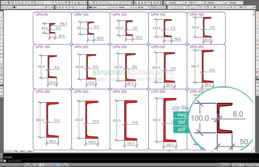 European Standard Channel UPN Steel Sections dwg CAD drawings ...